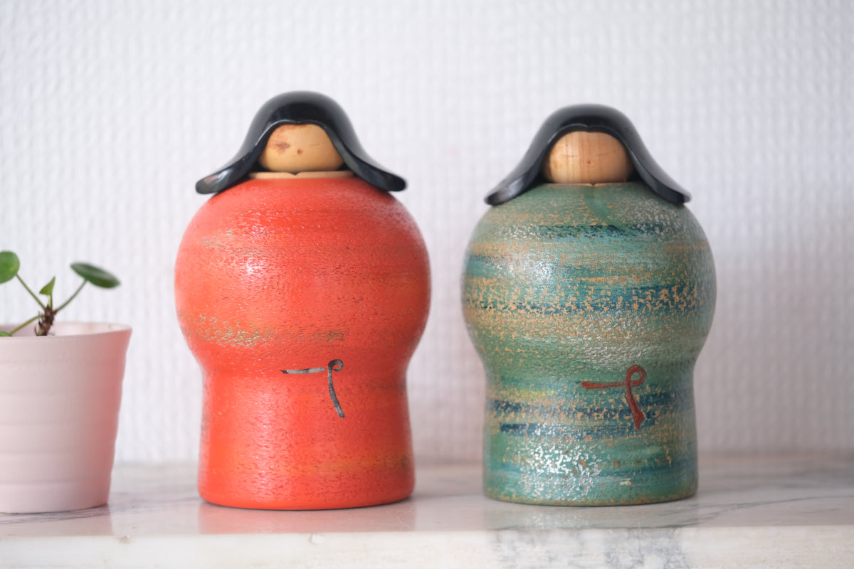 Exclusive Pair of Vintage Creative Kokeshi by Katase Kahei 片瀬快平 (1922 ...